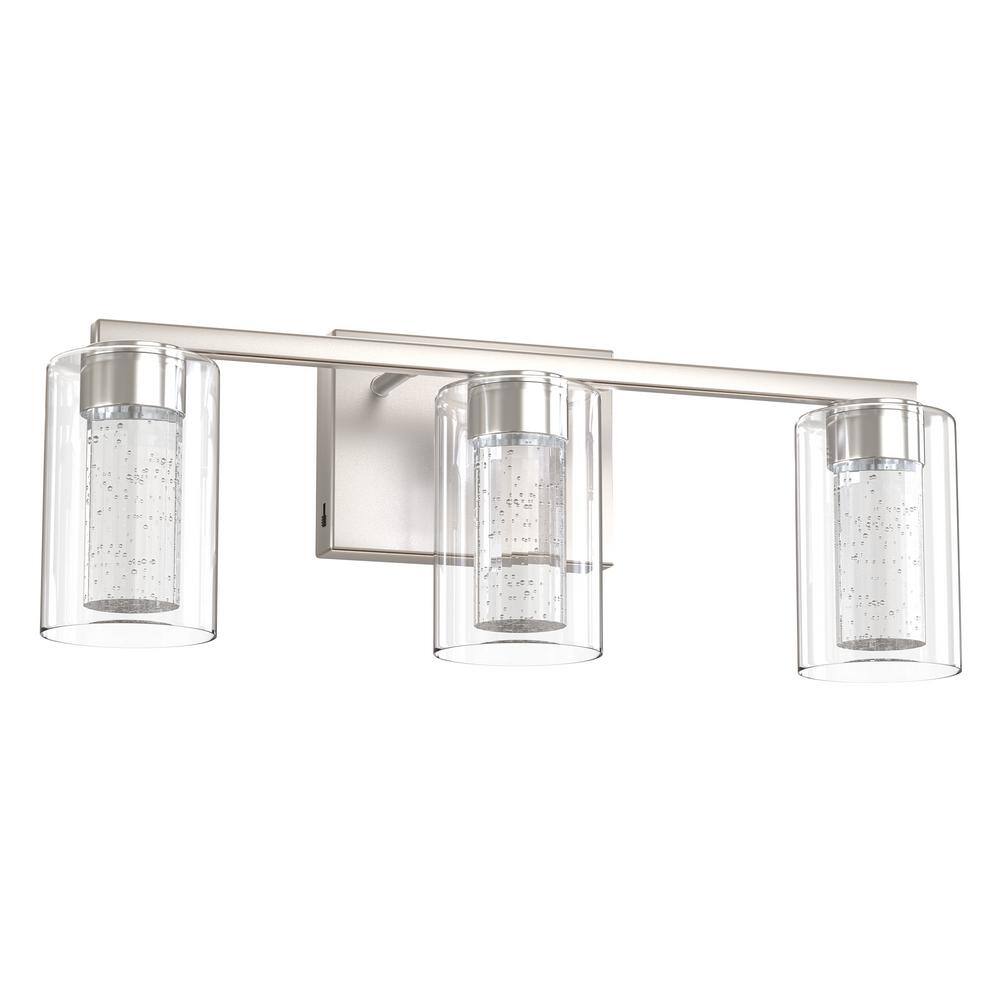 YANSUN 18 in. 9W 3-Light Brushed Nickel Integrated LED Vanity Light ...