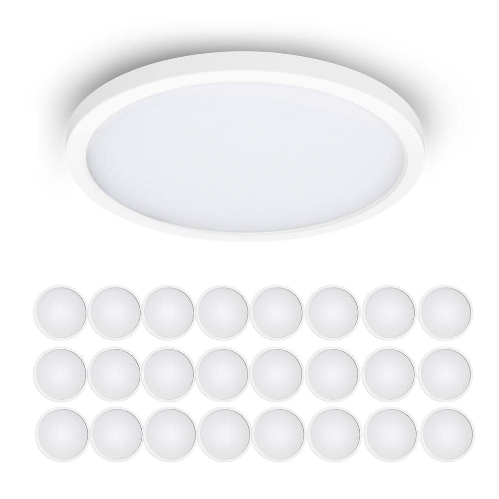 7 in. White Modern Slim Flush Mount with Shade Integrated LED Dimmable ...