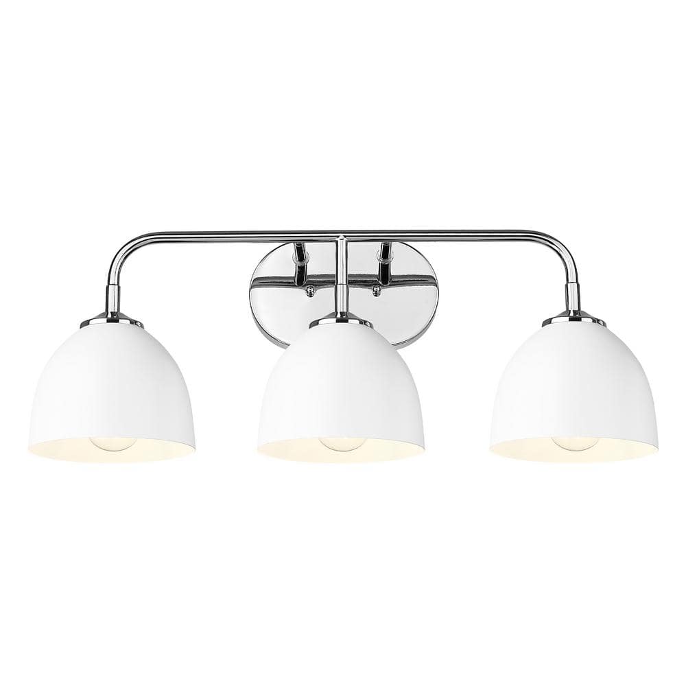 Golden Lighting Zoey 7.25 in. 3-Light Silver Vanity Light with Matte ...