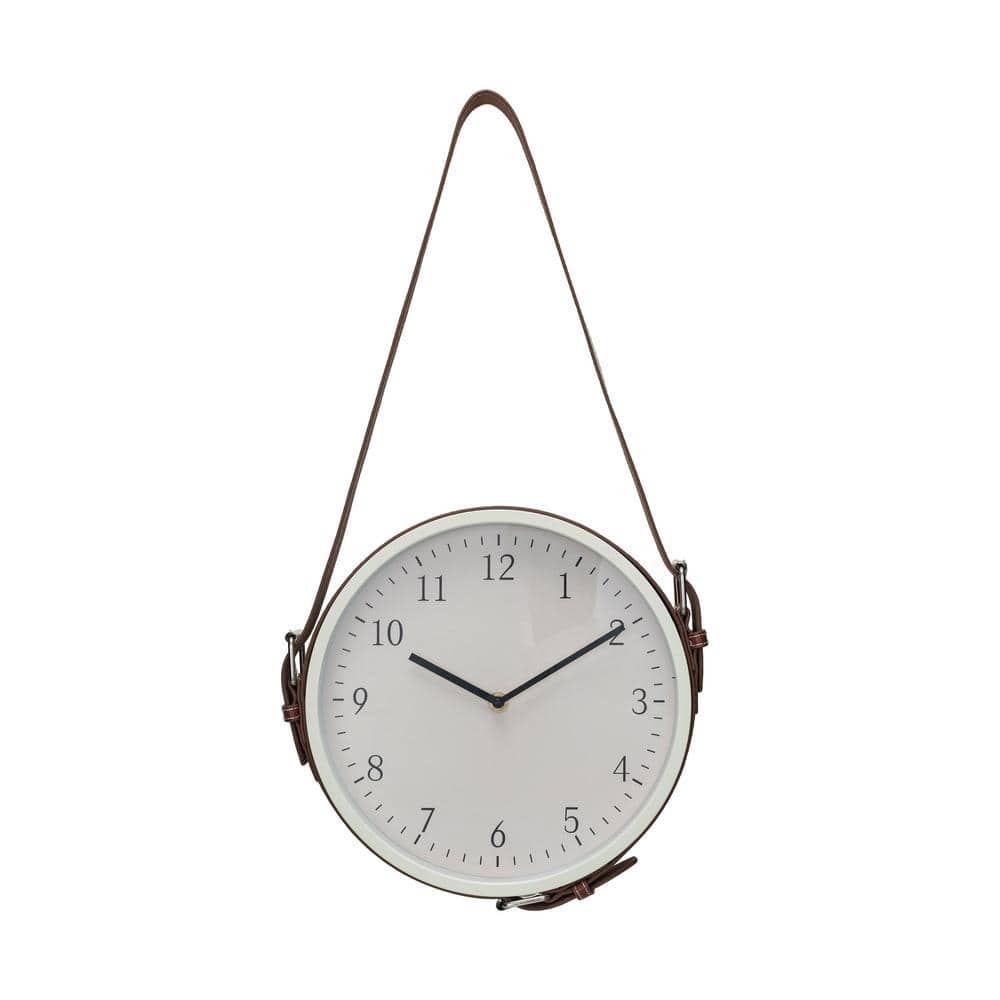 Storied Home White and Brown Analog Plastic Hanging Wall Clock with ...