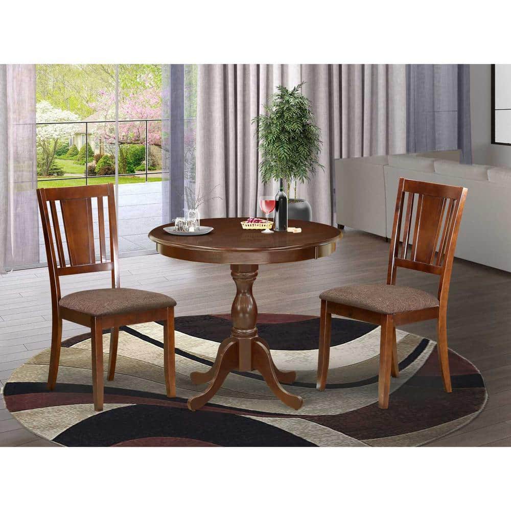East West Furniture 3-Piece Mahogany Finish Solid Wood Top - Round ...