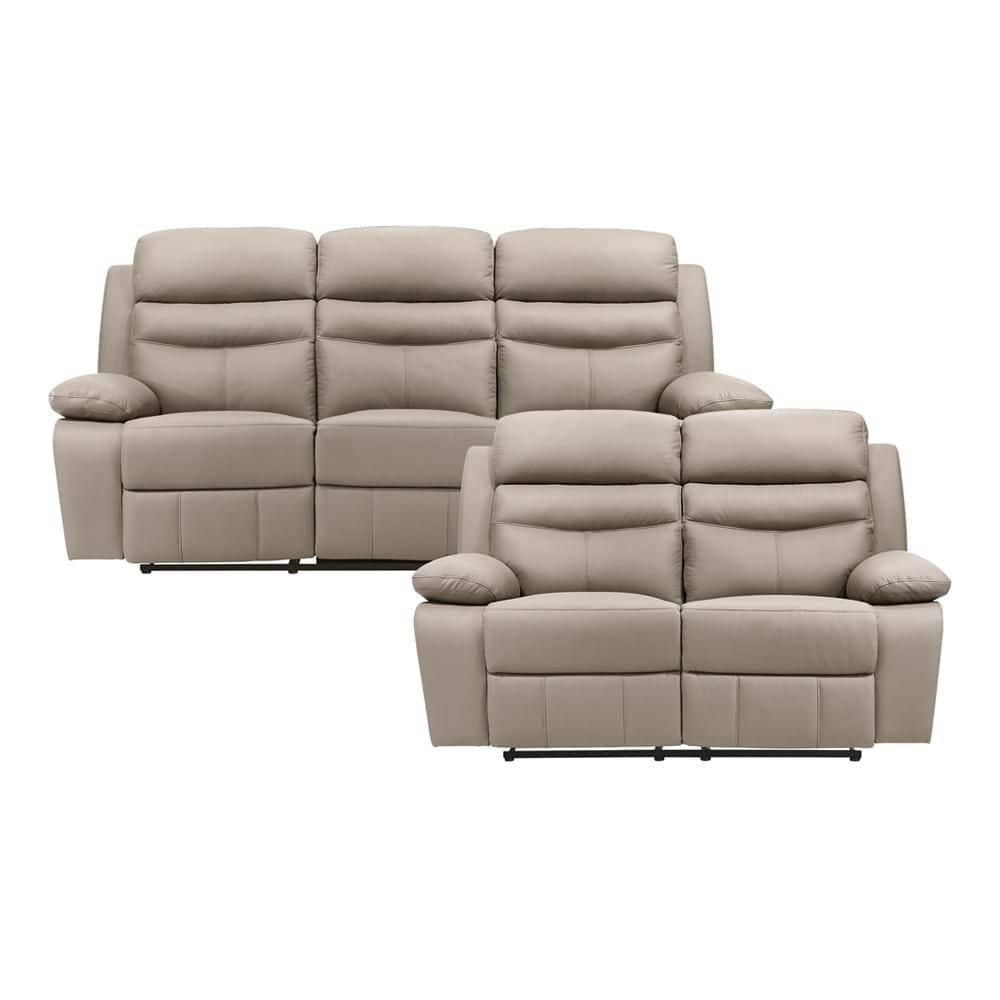 Lazzara Edelia 86.5 in. W Pillow Arm Leather Rectangle 2-Piece Manual ...