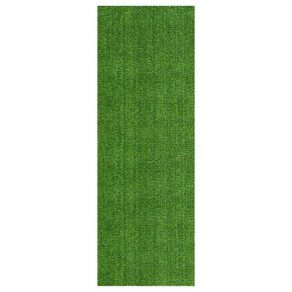 Ottomanson Waterproof Indoor/Outdoor 8 ft. x 47 ft. Green Low Pile ...
