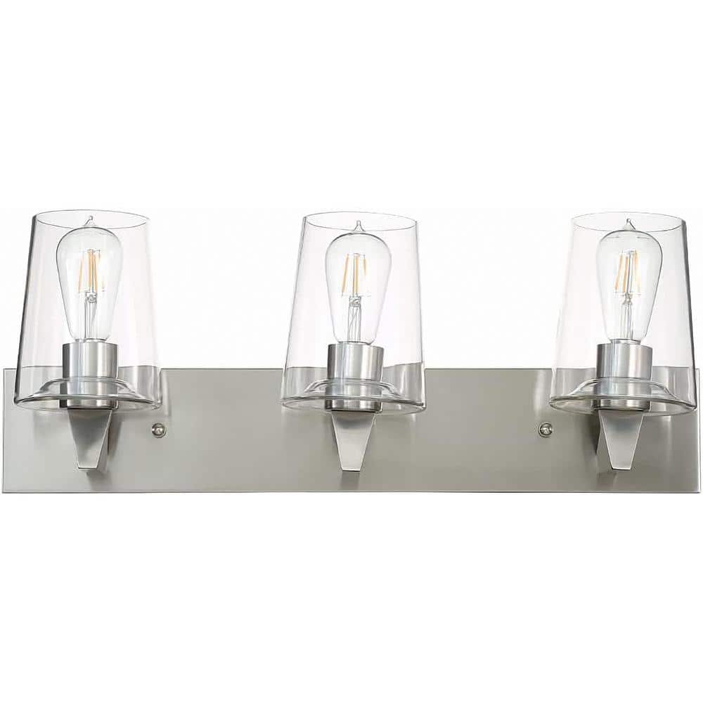 YANSUN 24 in. 3-Light Black Vanity Light with Nickel Cylinder Glass ...