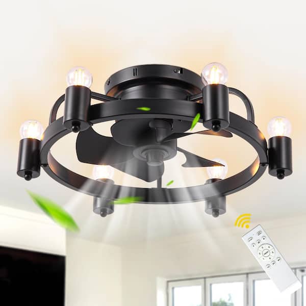Oaks Aura Dorris 20 in. Indoor Matte Black Industrial Wheel Ceiling Fan ...