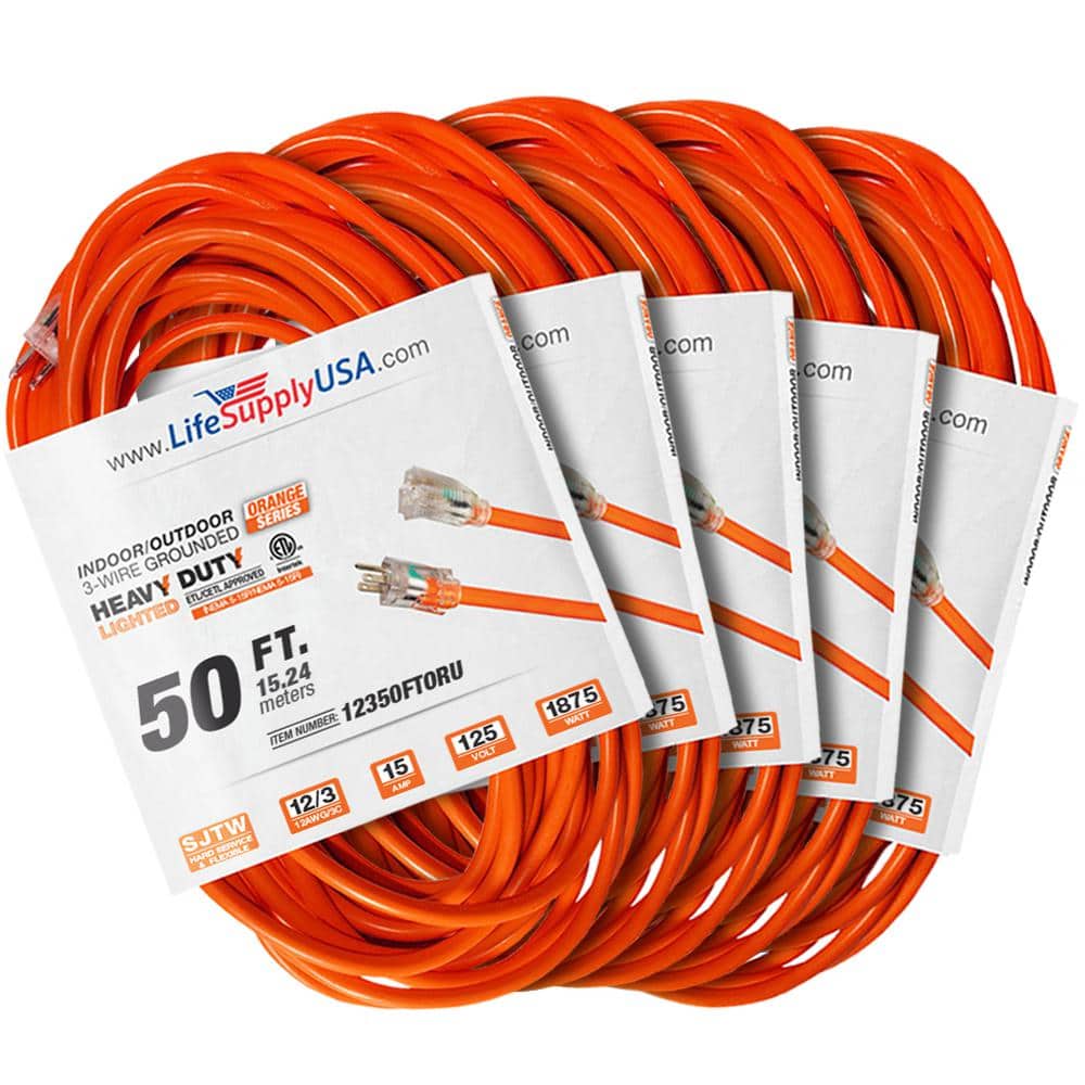 LifeSupplyUSA 50 ft. 12-Gauge/3 Conductors SJTW Indoor/Outdoor ...