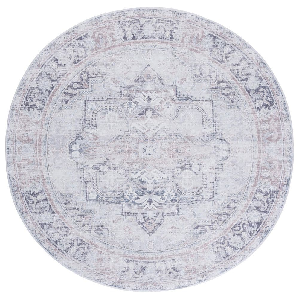 SAFAVIEH Arizona Ivory/Gray 6 ft. x 6 ft. Machine Washable Ornate ...