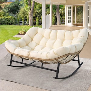 Oversized PE Wicker Double Outdoor Rocking Chair 2-Person 700 lbs ...