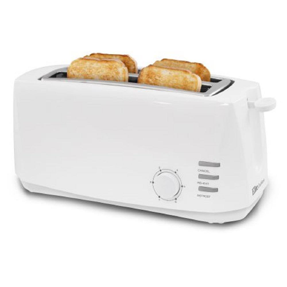 Elite Cuisine Cuisine 4-Slice White Long Slot Toaster with Cool-Touch ...