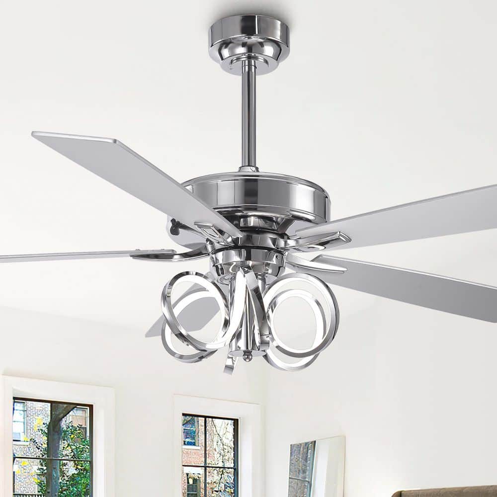 IHOMEadore Modern 52 in. Indoor Dimmable Integrated LED Chrome Downrod ...