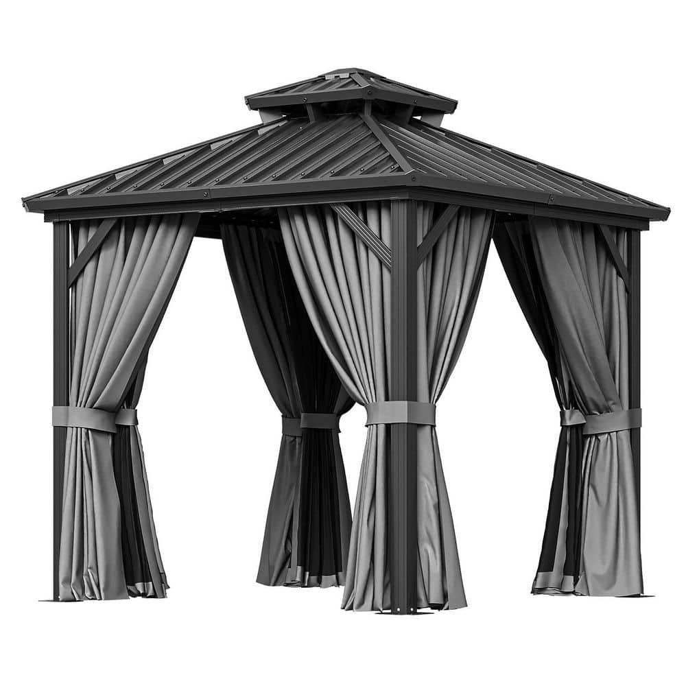 Sizzim 8 ft. x 8 ft. Black-Gray Double-Top Iron-Sheet Basic Pavilion ...