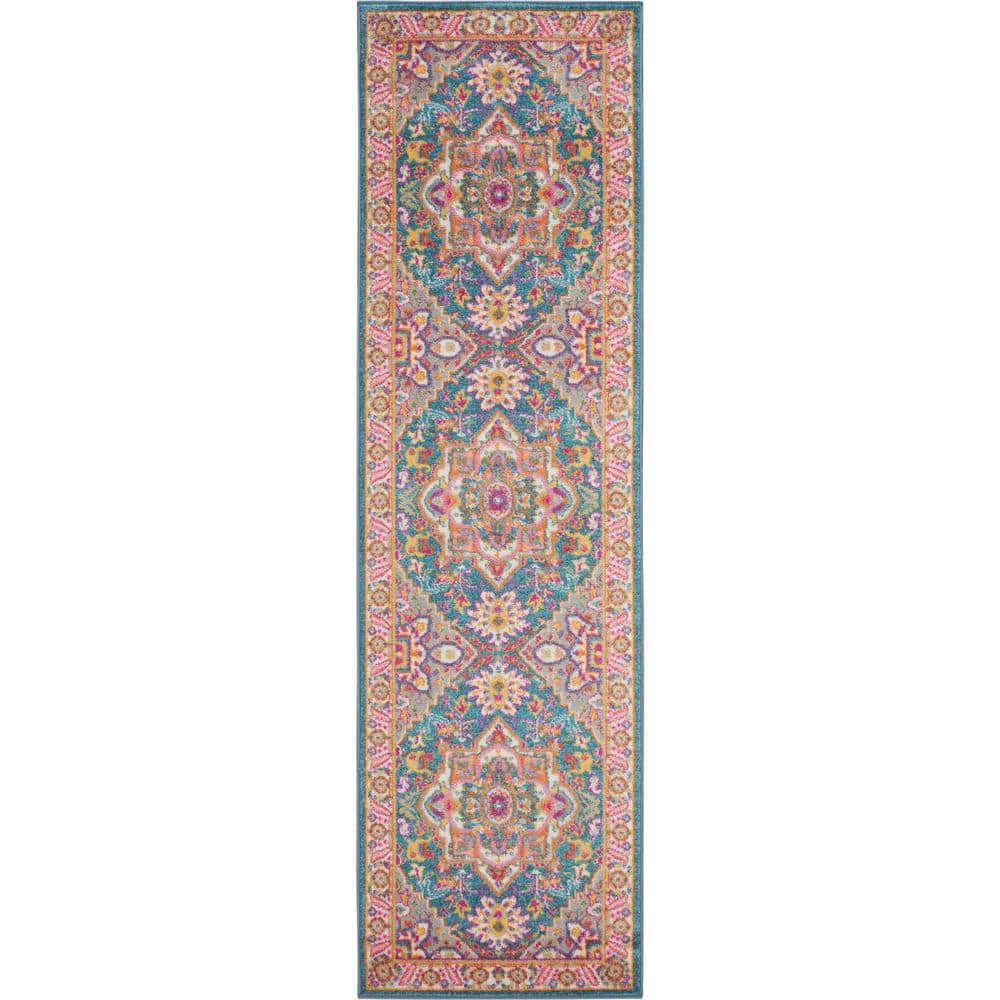 Nourison Passion Teal/Multicolor 2 ft. x 8 ft. Persian Modern Kitchen ...