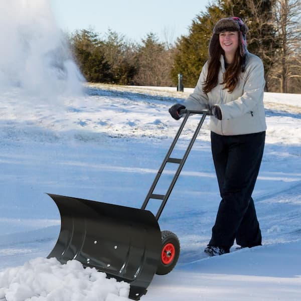 EAGLE PEAK 43.9 in. Double-Rod Metal Handle Rolling Snow Pusher Shovel ...