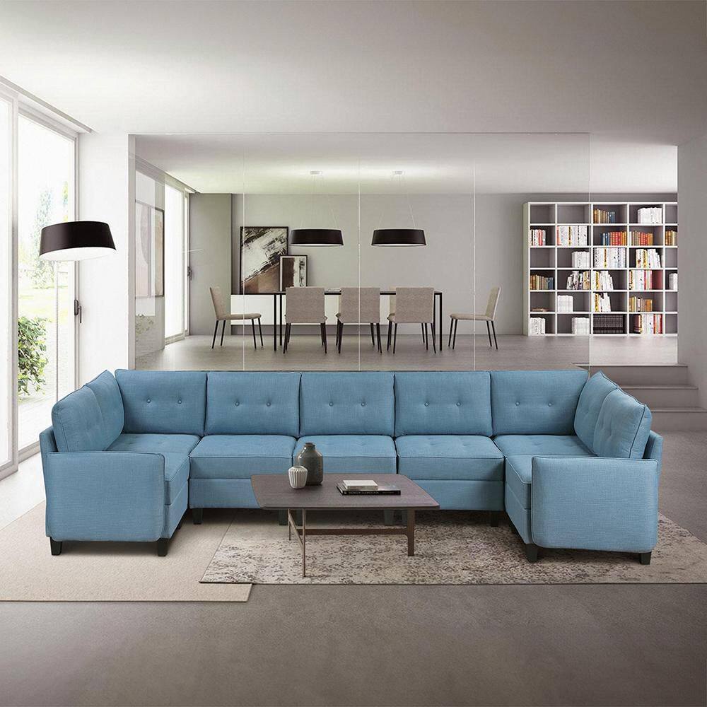 Lazzara Swallowtail 138 in. Pillow Top Arm 7-Piece Fabric Sectional ...