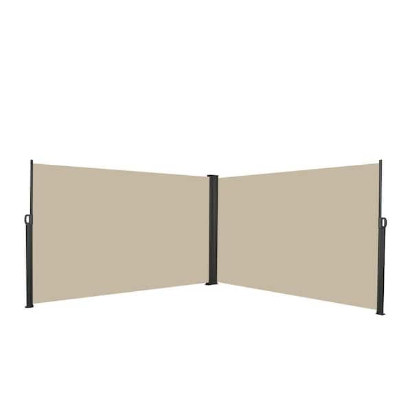 276 in. x 71 in. Metal Beige Retractable Privacy Fence Screen Mesh ...