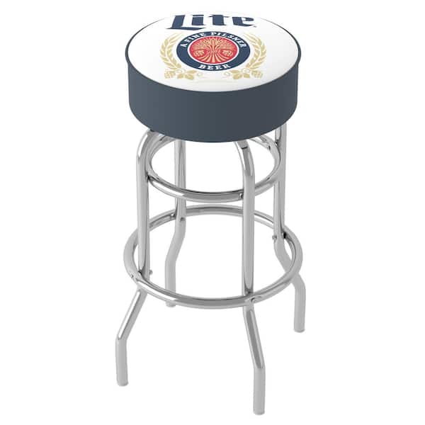 Miller Lite Retro 31 in. White Backless Metal Bar Stool with Vinyl Seat