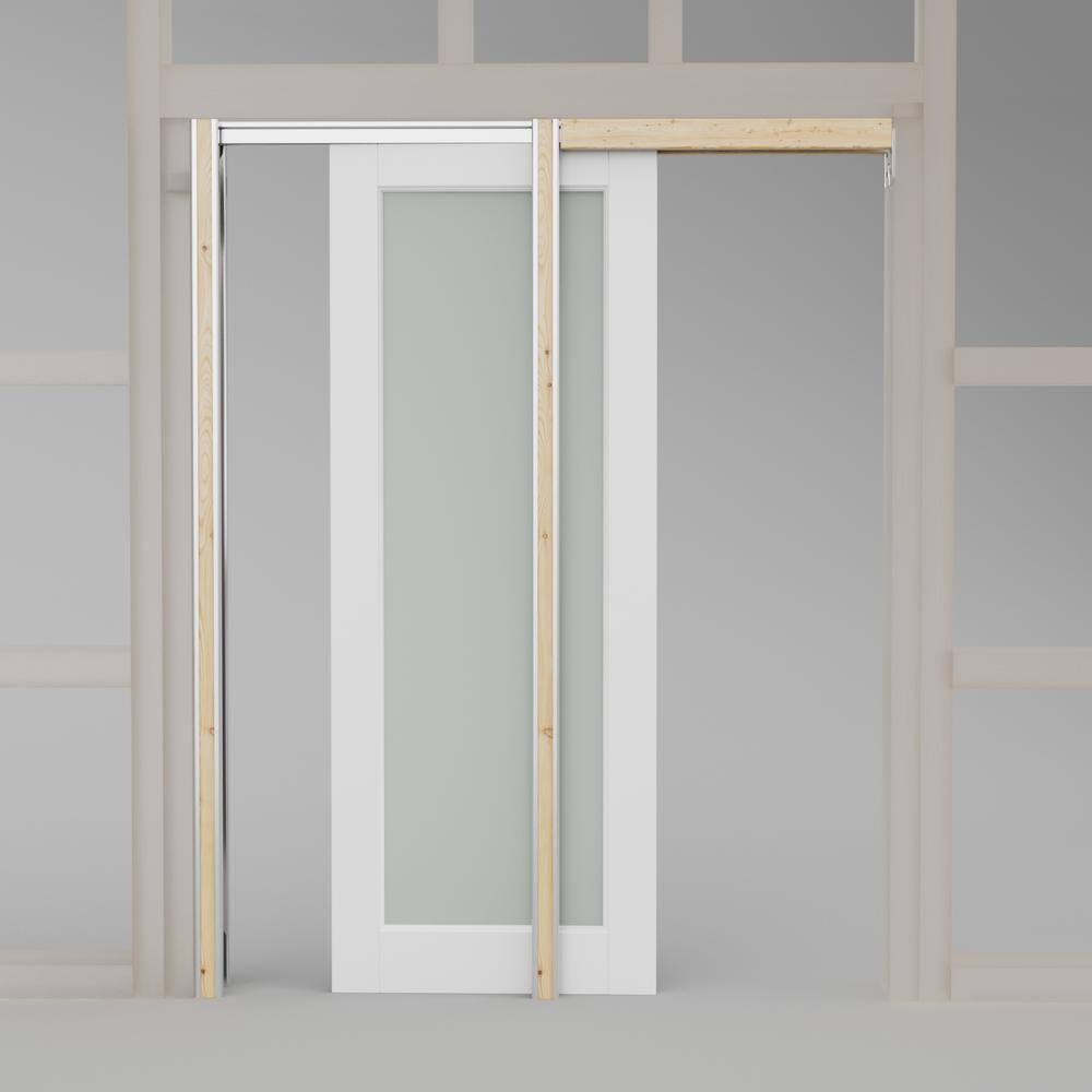 ARK DESIGN 28 in. x 80 in. 1-Lite Glass White Primed MDF Pocket Sliding ...