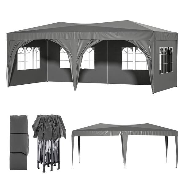 Nivencai 20 ft. x 10 ft. Gray Pop-Up Canopy Portable Party Folding Tent ...