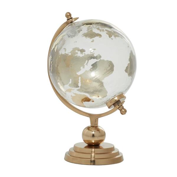 Litton Lane 13 in. Gold Aluminum Decorative Globe with Tiered Base ...
