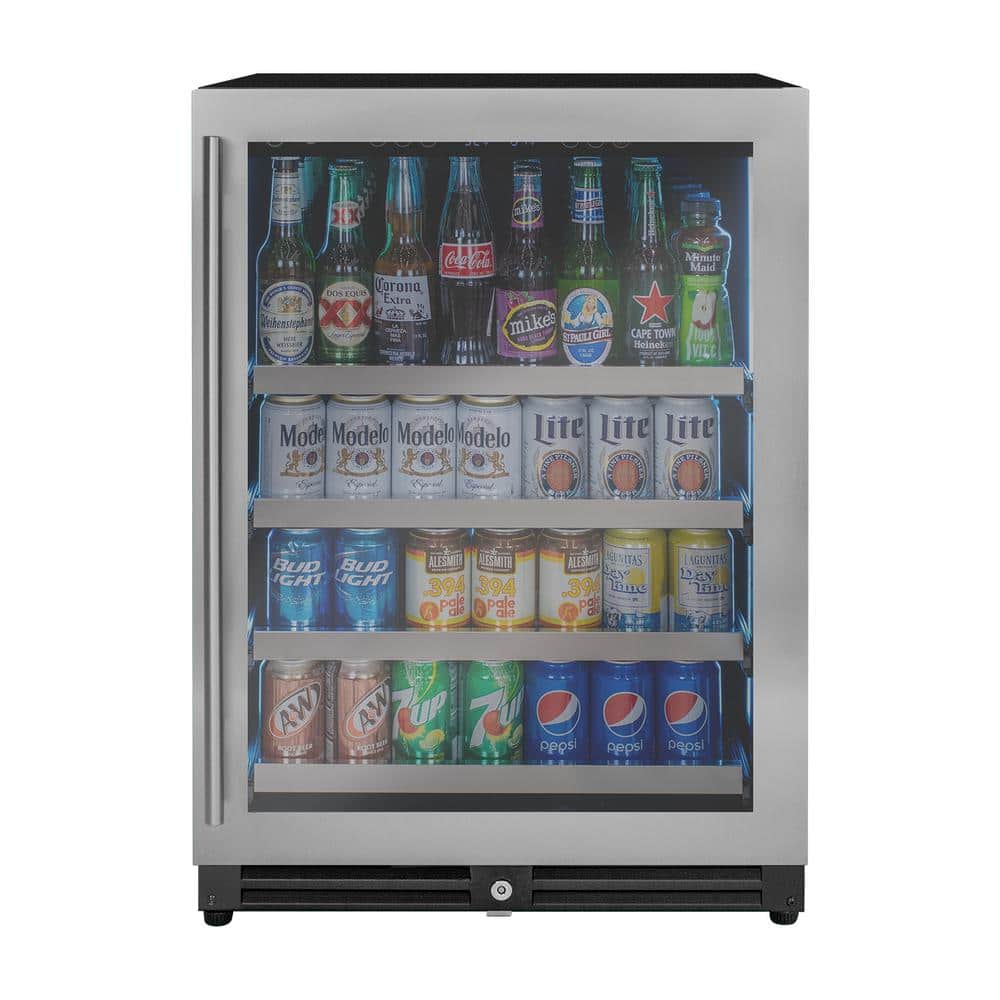 Kegco 24 in. Single Zone 154-Cans Beverage Cooler in Stainless Steel ...
