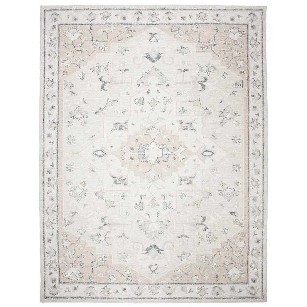 SAFAVIEH Micro-Loop Beige/Ivory 10 ft. x 14 ft. Medallion Border Area ...