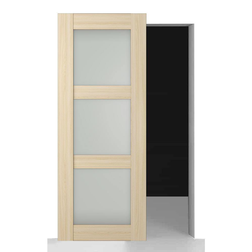 Belldinni Vona 3-Lite 36 in. x 80 in. Frosted Glass Loire Ash Wood w ...