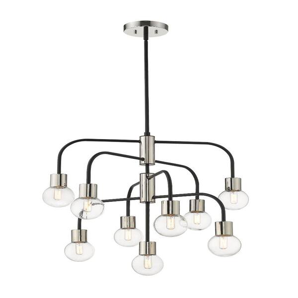 Neutra 9-Light Matte Black Plus Polished Nickel Chandelier with Glass ...