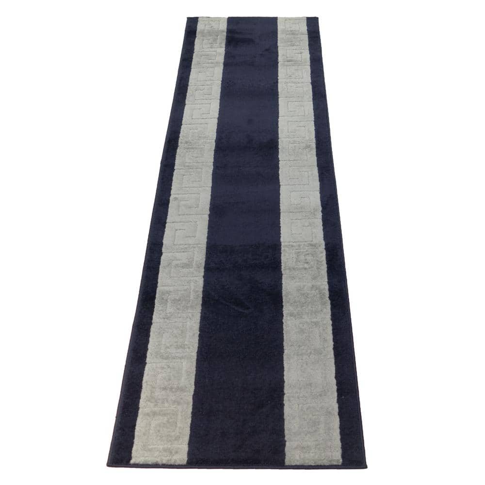 RugStylesOnline Euro Meander Design Navy 26 in. Width x 9 ft. Length ...