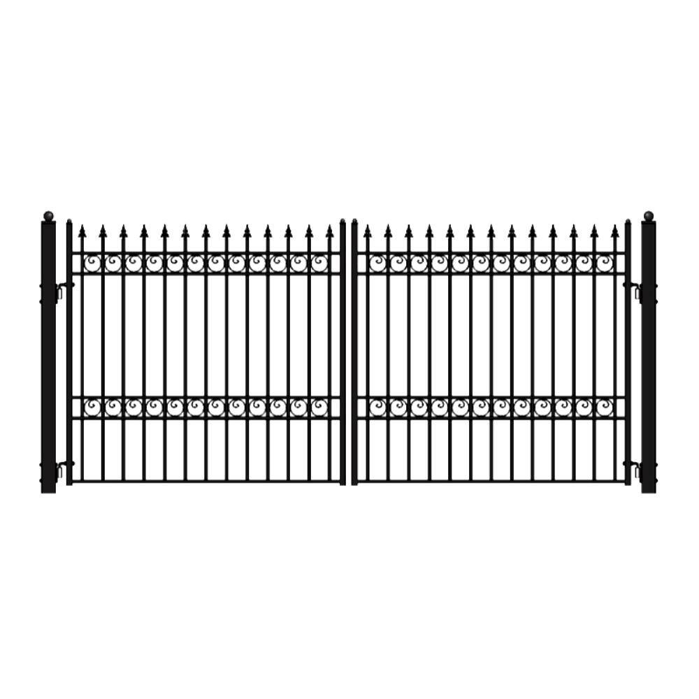 ALEKO Oslo Style 18 ft. x 6 ft. Black Steel Dual Swing Driveway Fence ...