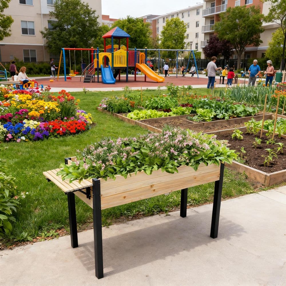 Raised Garden Bed, Metal Leg Wood Planter Boxes with Folding Storage ...