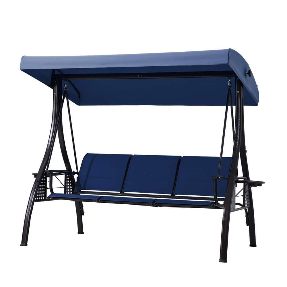 3-Seat Metal Square Tube A Outdoor Patio Swing with Textile Backrest, 2 ...