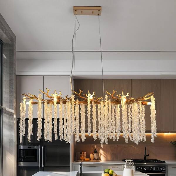 Crystal Strand Chandelier Gold Finish Ceiling Hang Light Vintage Metal