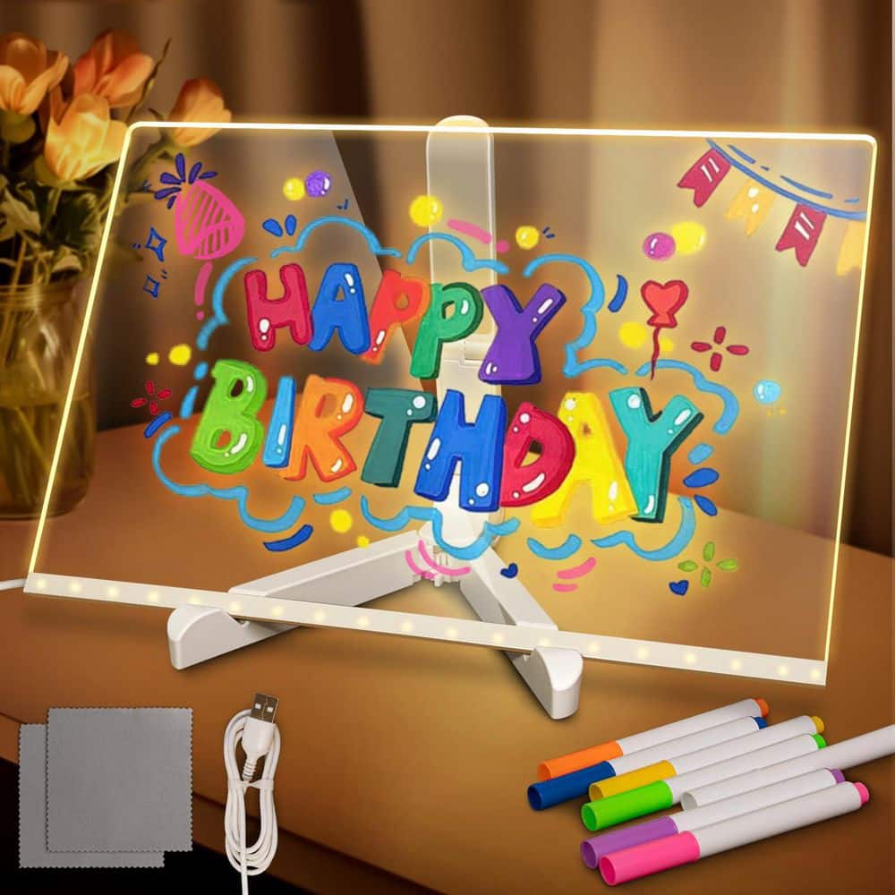 12 in. x 8 in. 7-Color LED Light-Up Dry Erase Board Glow Memo Board ...