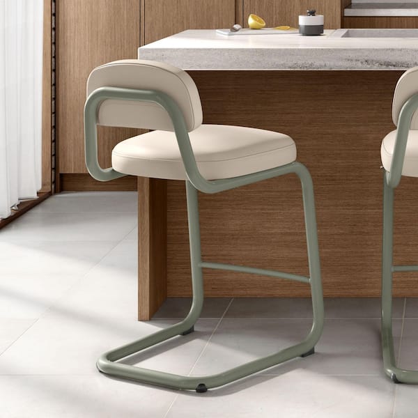 Amisco Flynn 36.7 in. H Cream Faux Leather / Sage Green Metal Counter ...