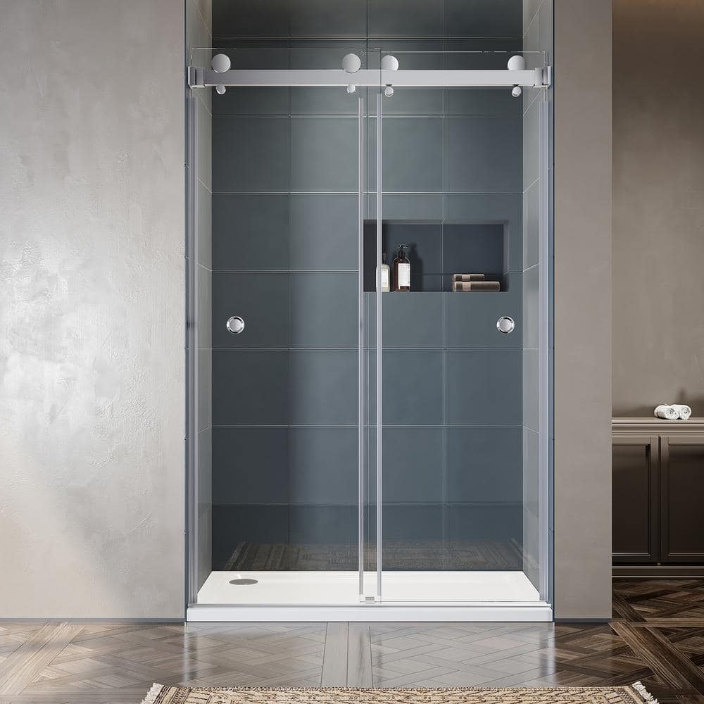 UNIKOO UKD01 51 to 55 in. W x 76 in. H Double Sliding Frameless Shower ...