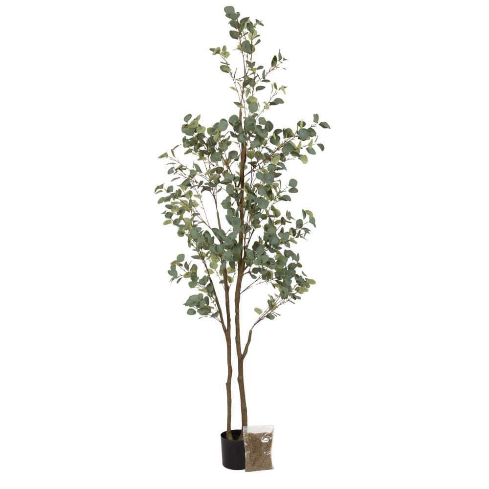Kate and Laurel Eudora 8 ft. Artificial Eucalyptus Tree in Black Metal ...