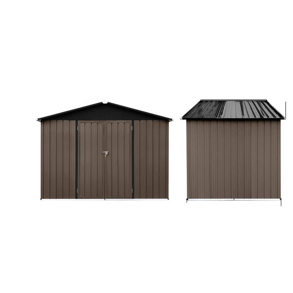 Clihome 8 ft. W x 6 ft. D Metal Shed in Brown with Apex Roof and Rust ...