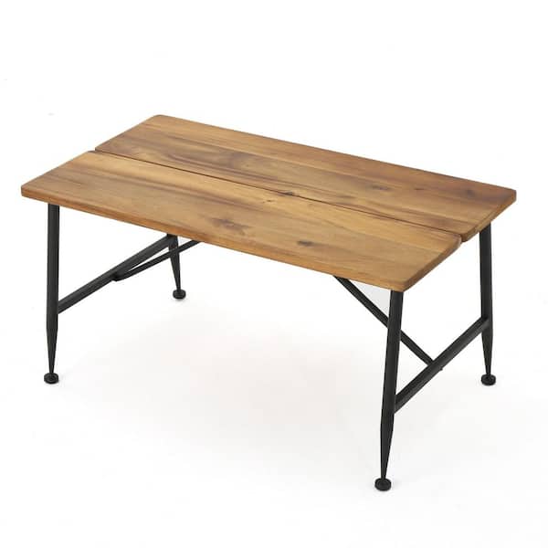 Rectangle Outdoor Coffee Table-Black Iron Frame with Angled Tubular ...