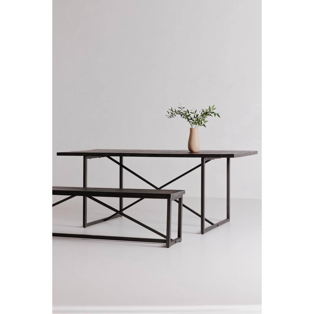 Camille Black Rectangular Dining Bench Reclaimed Pine Top with ...
