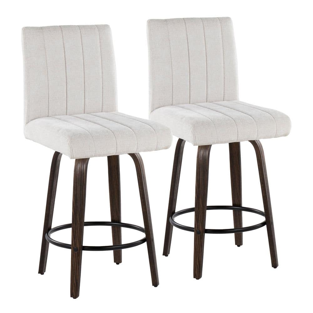 Lumisource Hank 26 in. Walnut Glazed Wood and Light Grey Fabric Fixed ...