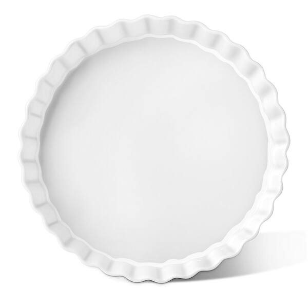 LOVECASA White Porcelain 1-Piece Round Pie Dish Set Baking Dish Fruit ...