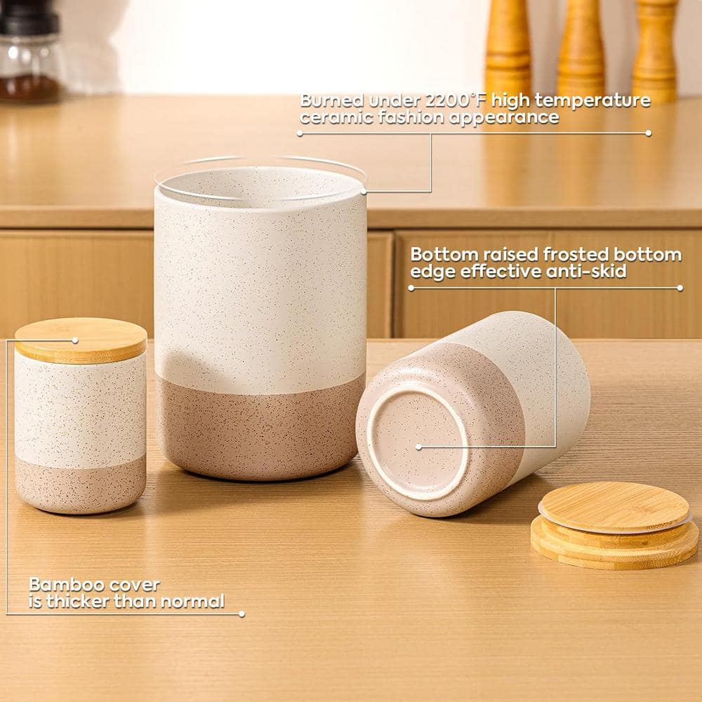 Anqtovp Set of 4 Ceramic Canisters Storage Jar with Airtight Wood Lids ...