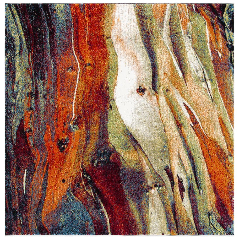 SAFAVIEH Glacier Red/Green 5 ft. x 5 ft. Geometric Square Area Rug ...