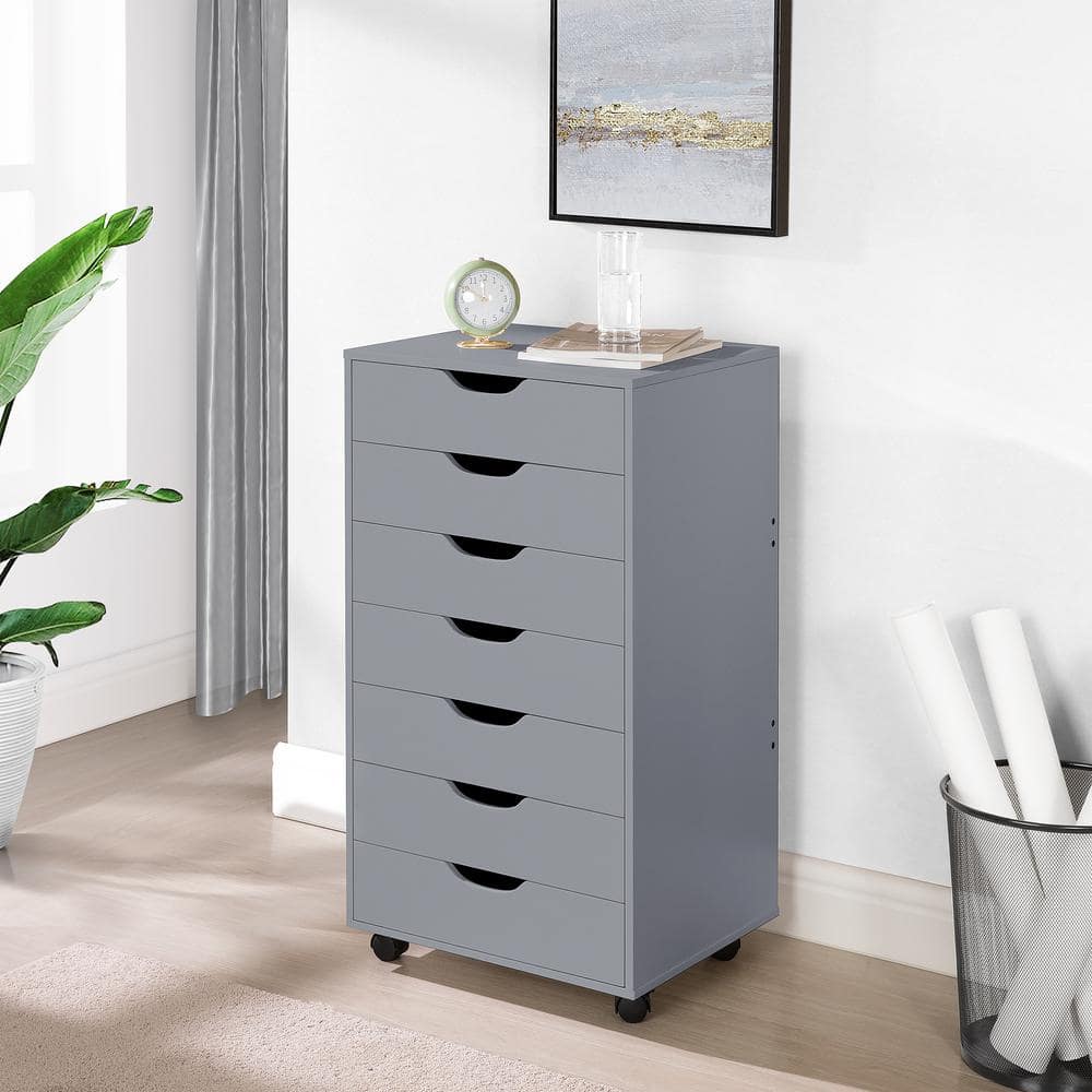HOMESTOCK Gray Wood 7-Drawer 18.9 in. W Vertical Storage Dresser with ...
