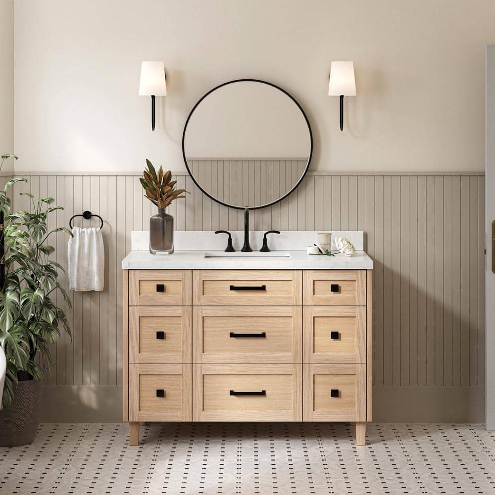 ARIEL Monroe 48 in. Single Sink Freestanding Bathroom Vanity in Oak ...