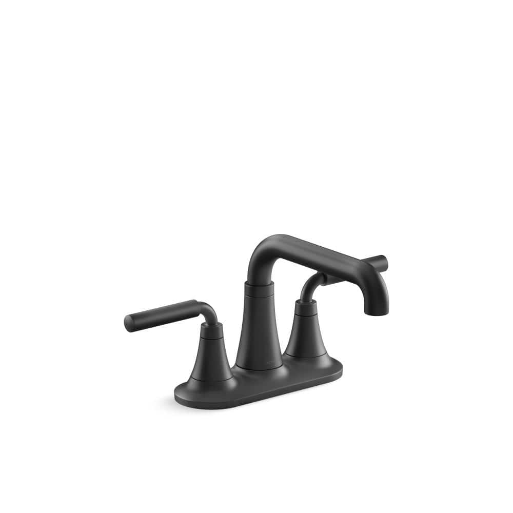 KOHLER Tone 4 in. Centerset Double Handle 0.5 GPM Bathroom Faucet in Matte Black 27414-4N-BL ...