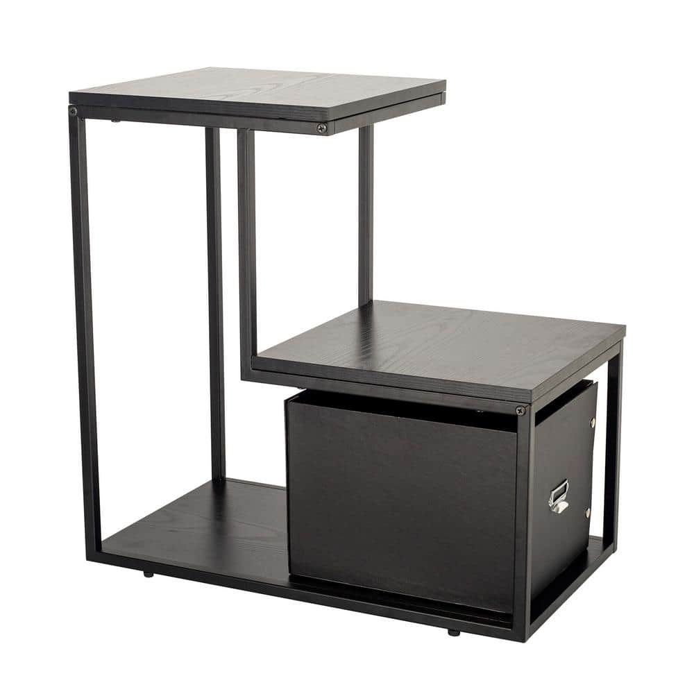 Siavonce 24 in. W Black L-Shaped Storage 2-Layer Side Table LY-K-FX70BK ...