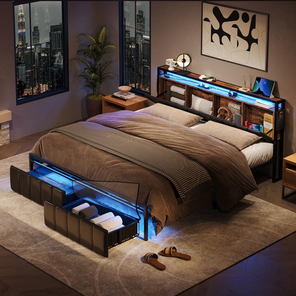 Bestier Metal Frame Full Size Platform Bed with Charge Station and ...