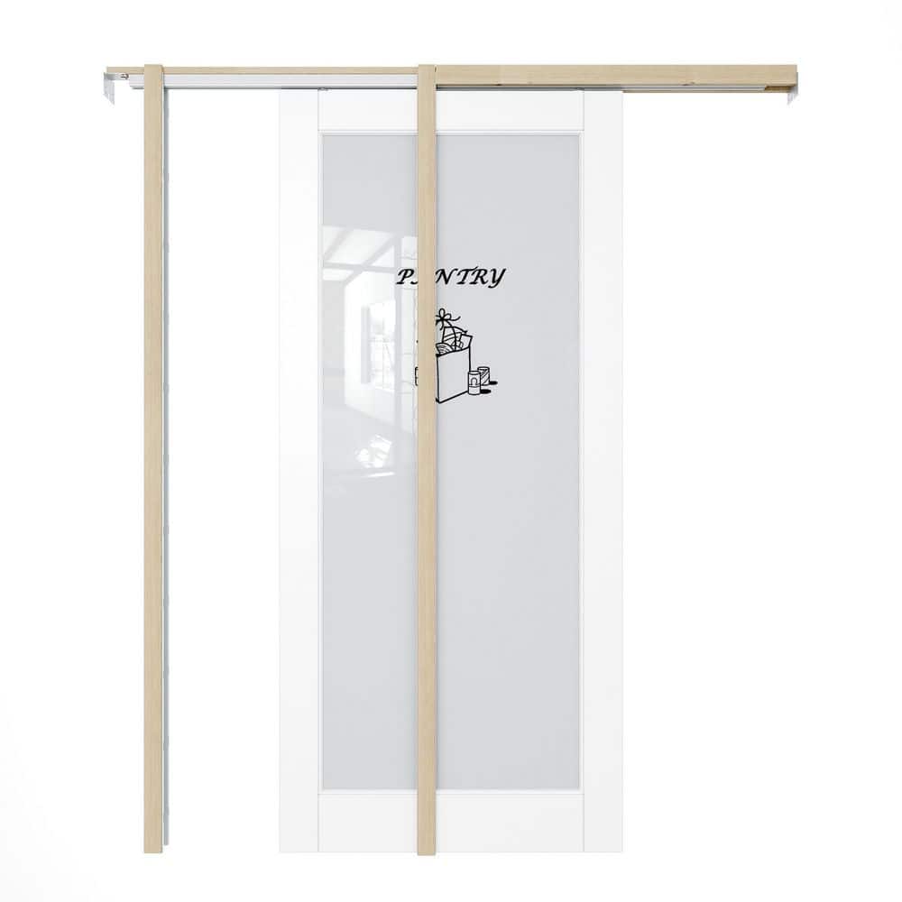 ARK DESIGN 34 in. x 80 in. 1-Lite Frosted Glass White Primed Wood ...