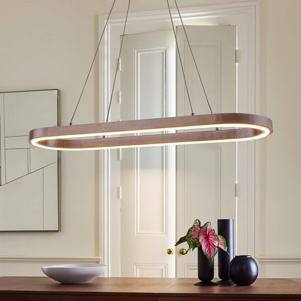 Rennnsan Kavra 39-Watt 1 Light Walnut Wood Modern Farmhouse Oval ...